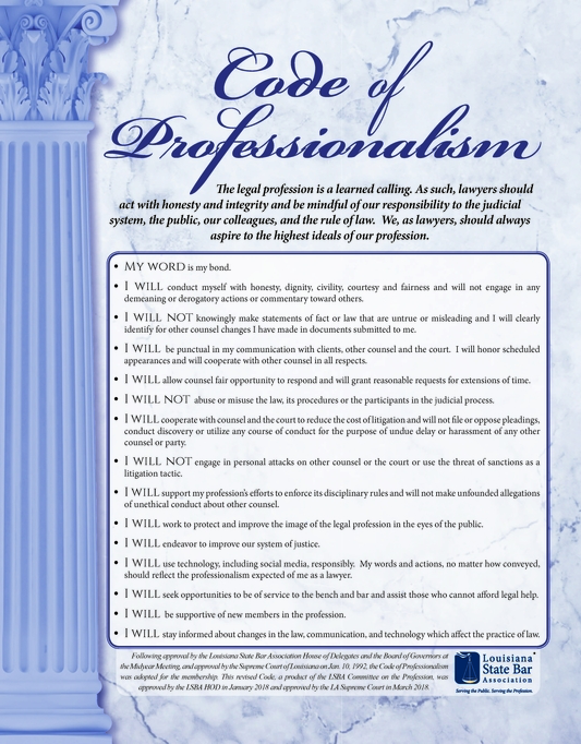 LSBA Distributes Newly-Updated Code of Professionalism – Louisiana ...
